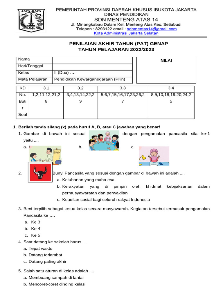 Pas PKN Kelas 2 Semester Ii 2022-2023 | PDF