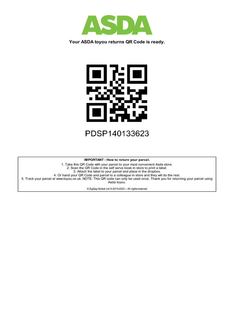 ASDA Toyou Returns QR Code Instructions | PDF