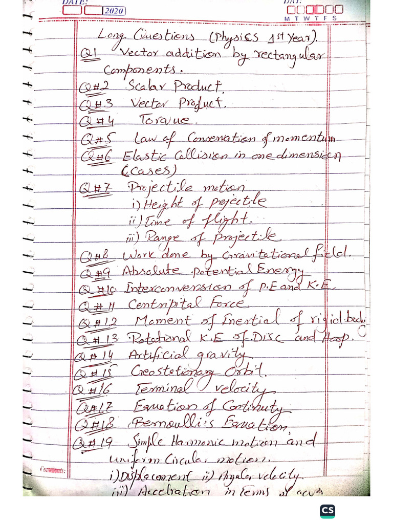 1st Year Phy Imp Questions | PDF