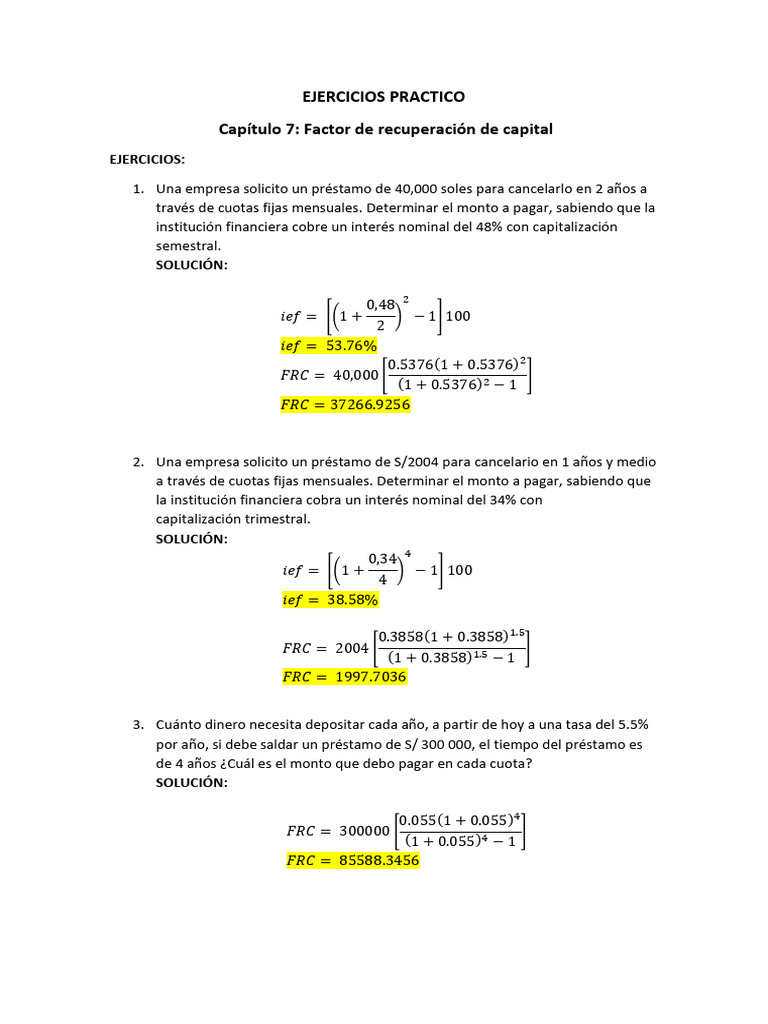 Capitulo 7 - Ejercicios de FRC y FSC | PDF | Interés | Bancos