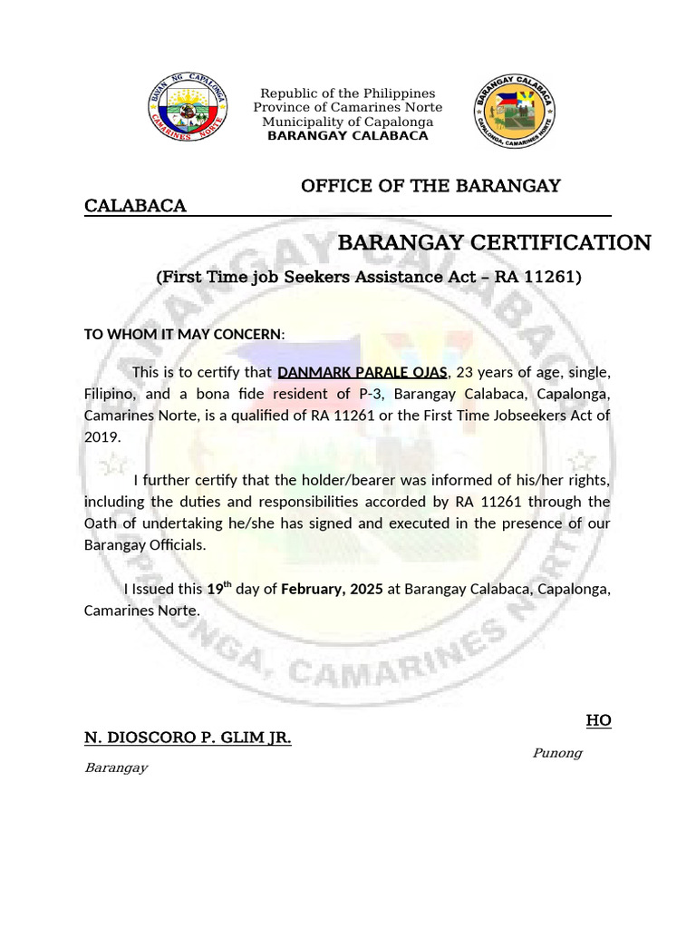 Certificate of 1st Time Job Seeker Job Requirements | PDF