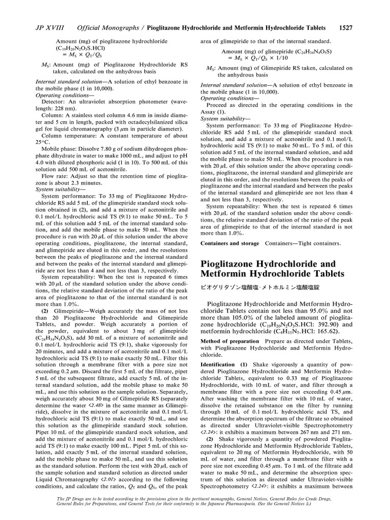 Pioglitazone Hydrochloride and Metformin Hydrochloride Tablets 1547 ...