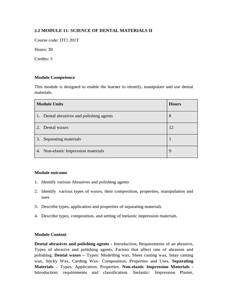 2.2 Module 11: Science of Dental Materials Ii | PDF