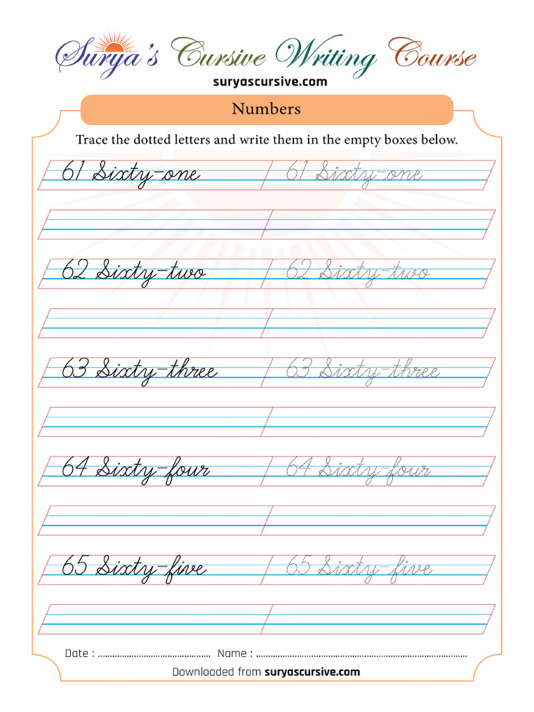 Cursive Numbers 61 70 | PDF