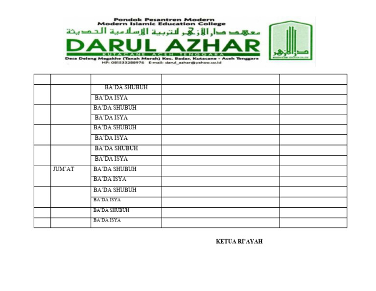 Kalender Piket Mingguan | PDF