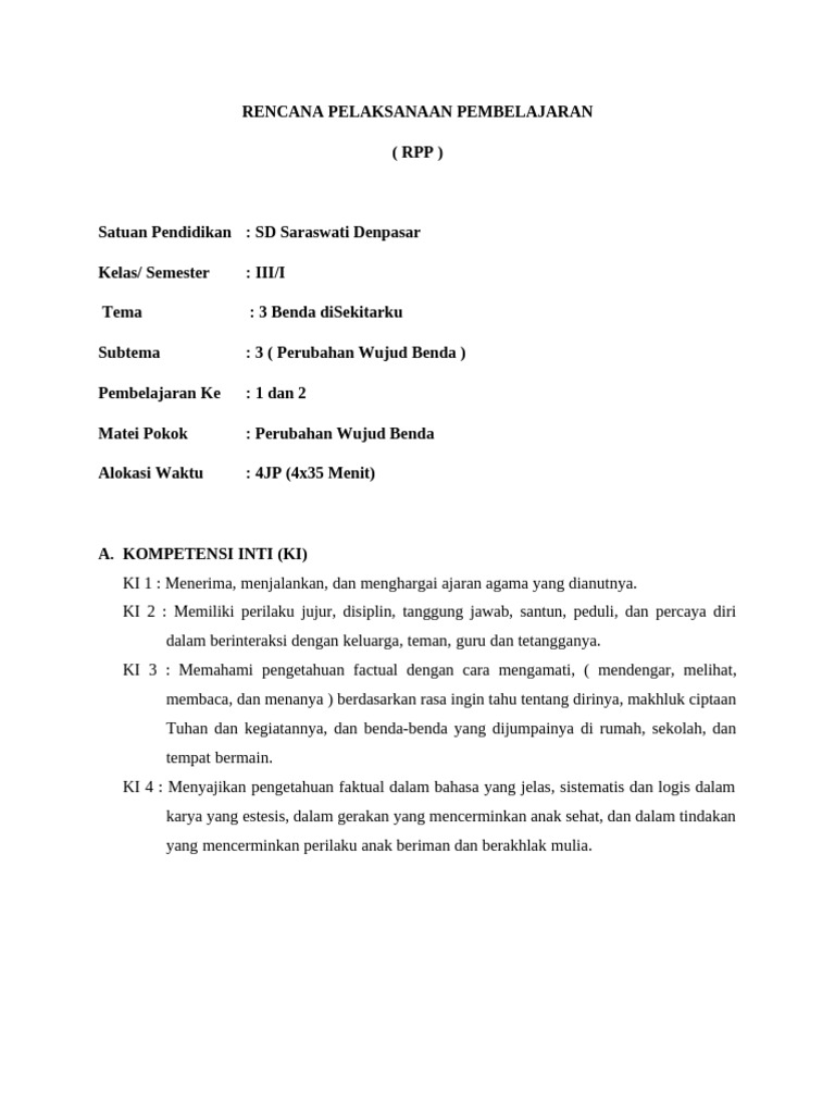 14 RPP PKM Perubahan wujud benda | PDF