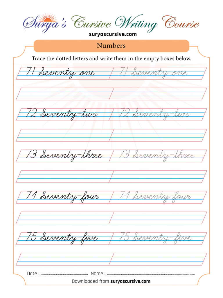 Cursive Numbers 71 80 | PDF