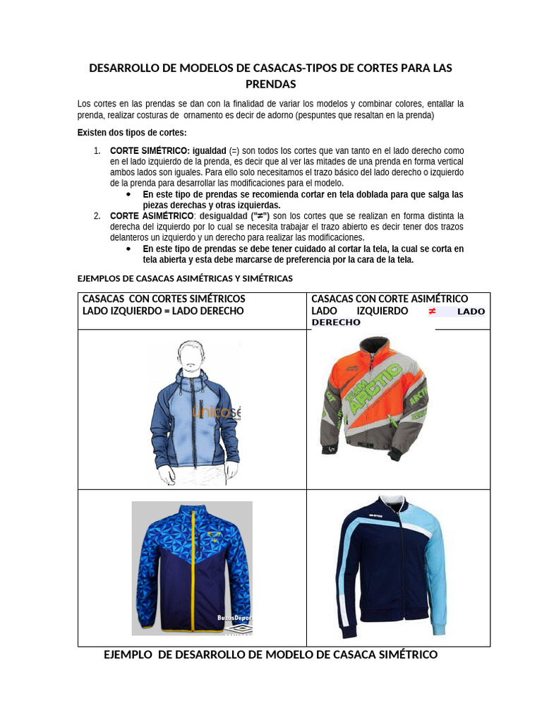 desarrollo de casaca corte simetrico y asimetrico. | PDF