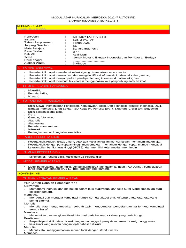 PDF Modul Ajar Bindo Bab 7 Kelas 4 | PDF