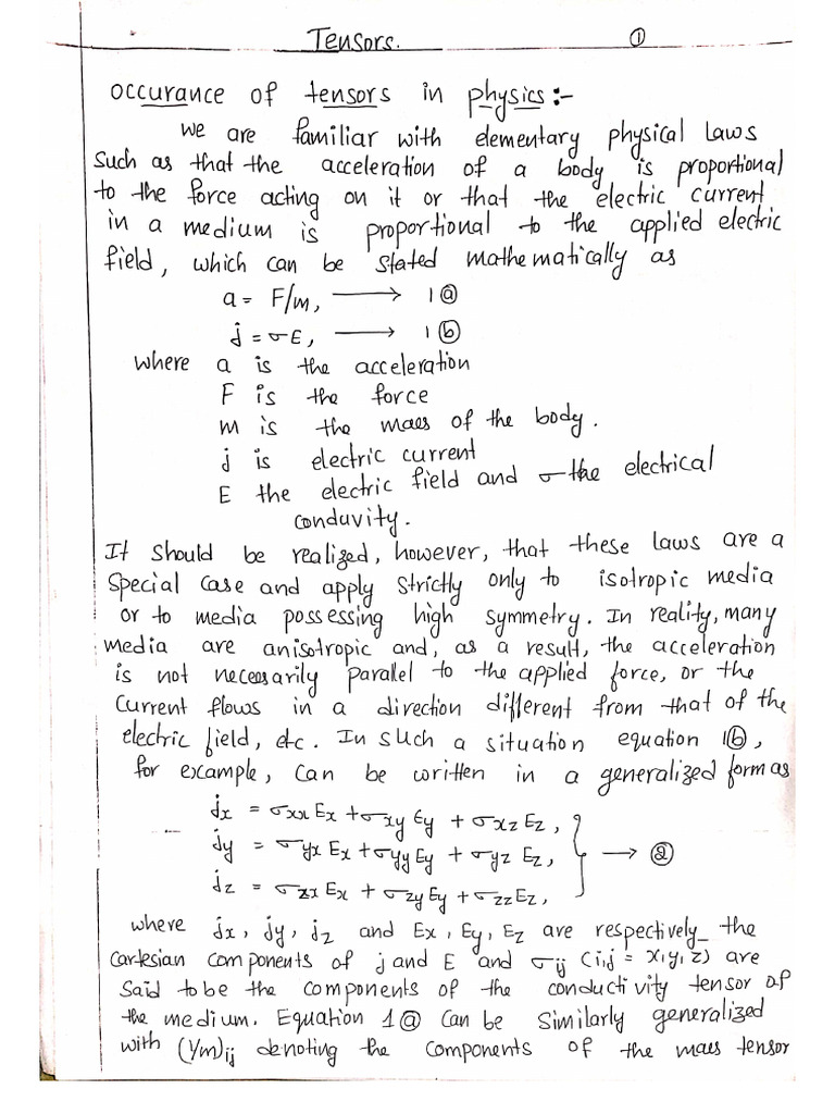 Tensors Notes For 2 Semester Post Graduate Stu8 | PDF