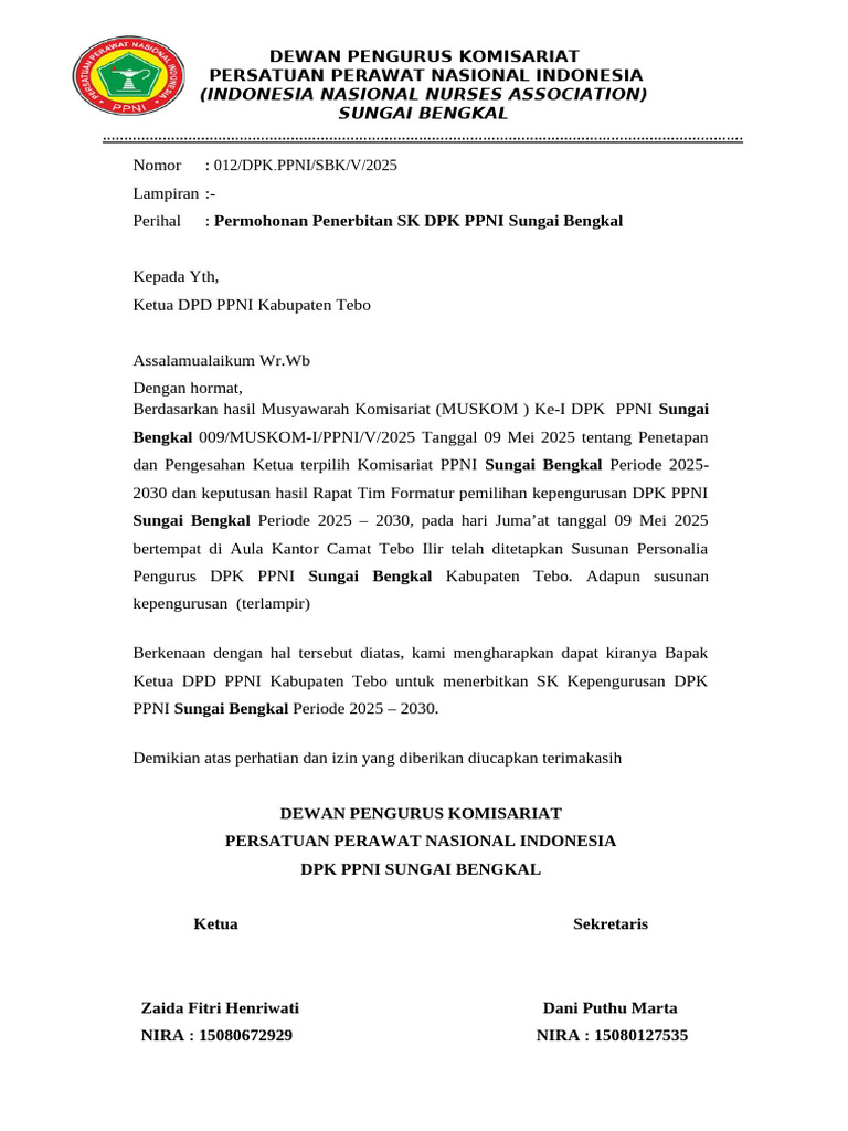 Berita acara pengusulan pengurus DPK Tebo (2) | PDF