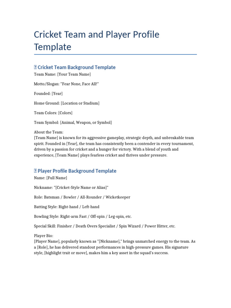 Cricket Team and Player Profile Template | PDF