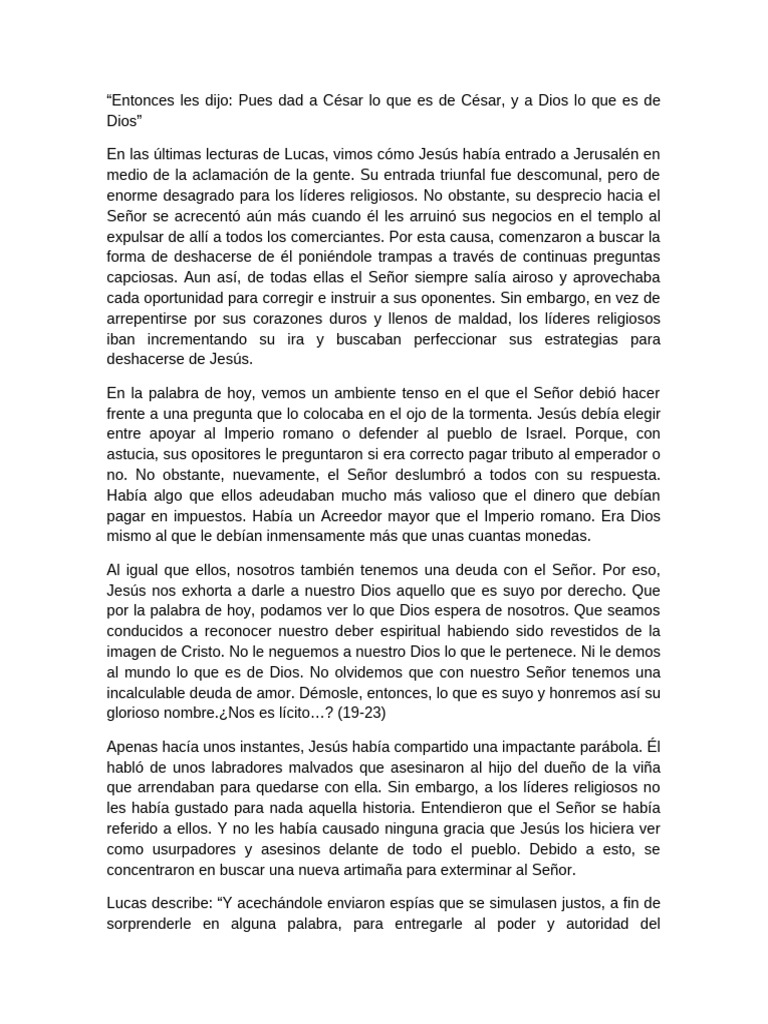 Al Cesar Lo Quees Del Cesar y A Dios Lo Que Es de Dios | PDF | Jesús | Dios