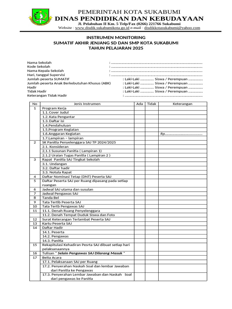 INSTRUMEN MONITORING SAJ SD DAN SMP - 2025 baru | PDF