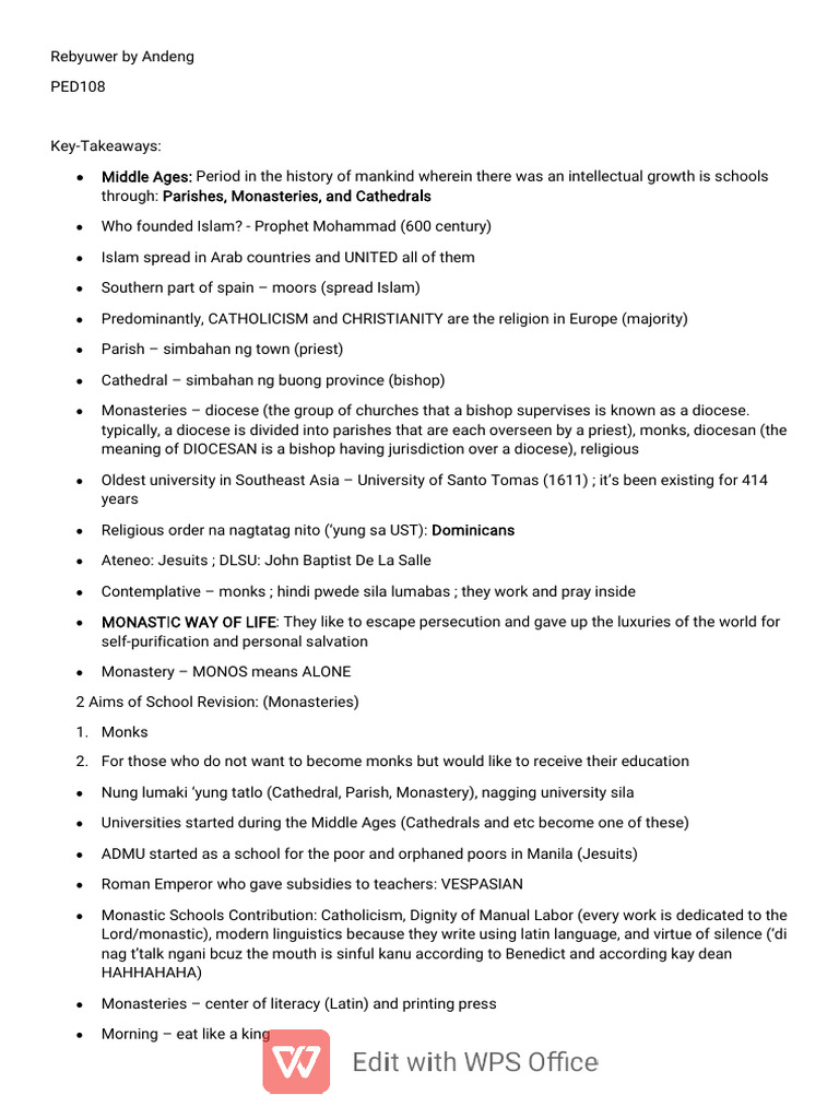 Ped 108 Reviewer Midterm | PDF | Monasticism | Asceticism