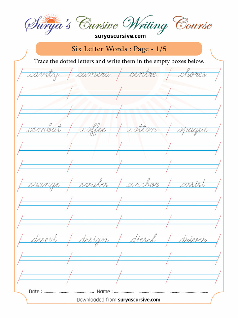 Cursive-Words-6Letters-2Lines-Page-1 | PDF