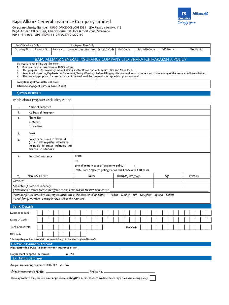 Bharat Griha Raksha Proposal Form | PDF