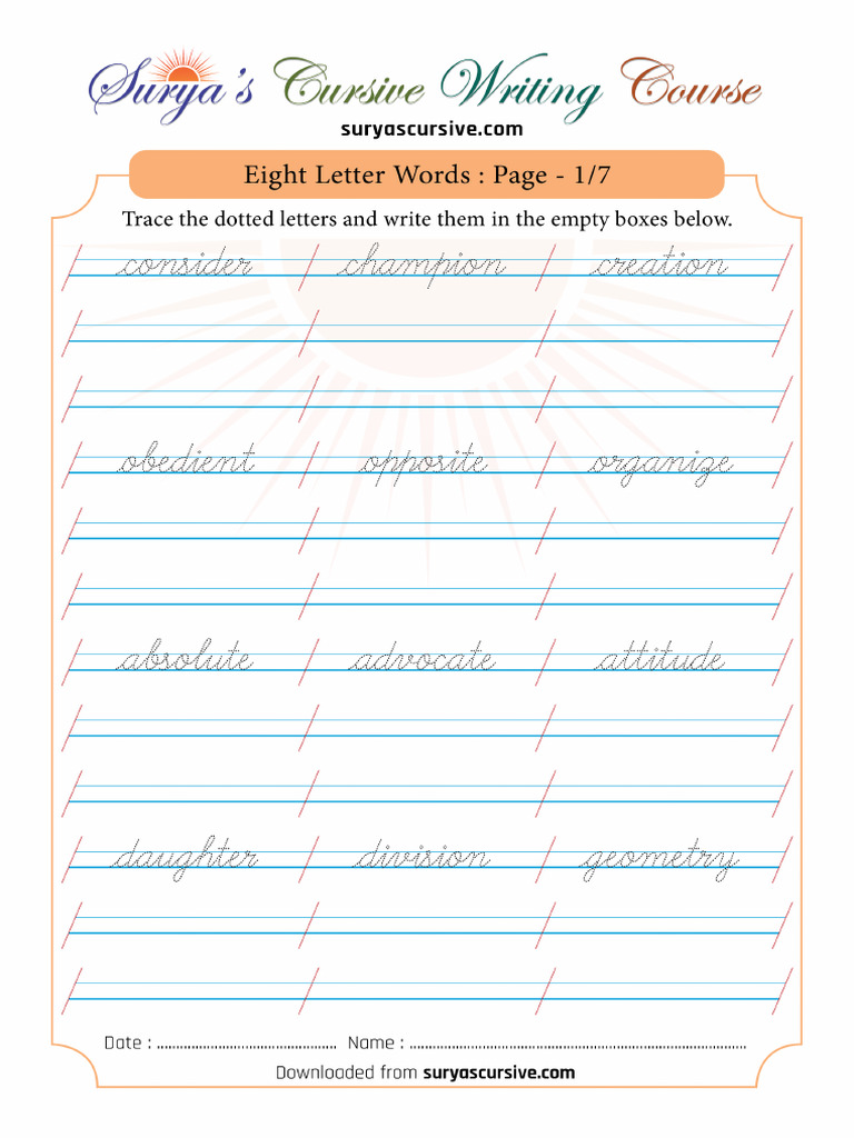 Cursive Words 8letters 2lines Page 1 | PDF