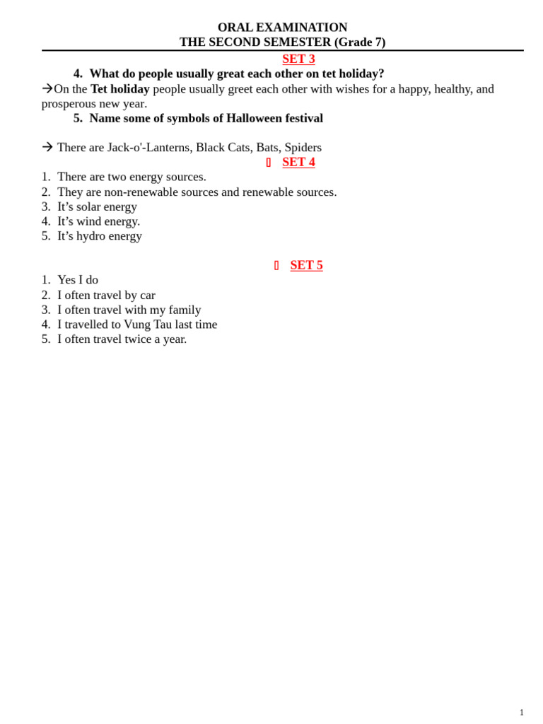 Speaking Set Grade 7 | PDF
