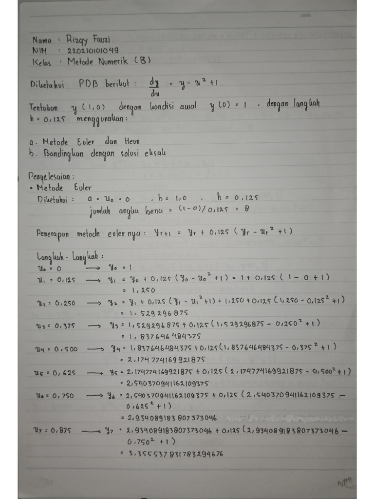 Tugas Metode Numerik - Metode Euler&Heun | PDF