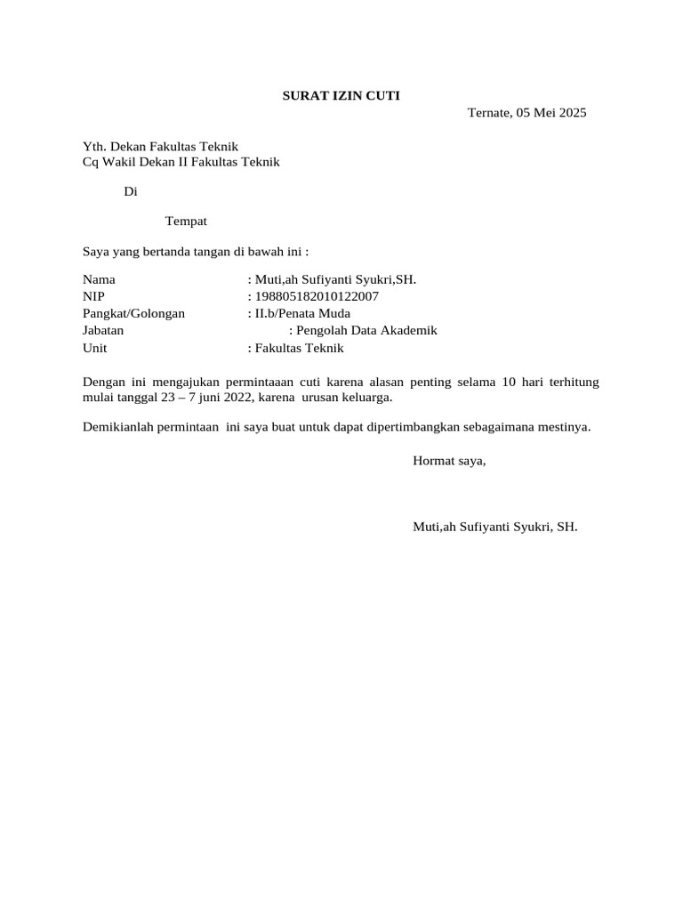 Surat Izin Cuti Pns | PDF