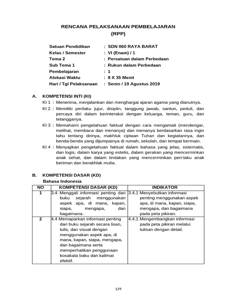 RPP Tema 2 Kelas 6 K13 Revisi 2018 - Edit Eka_2022 | PDF