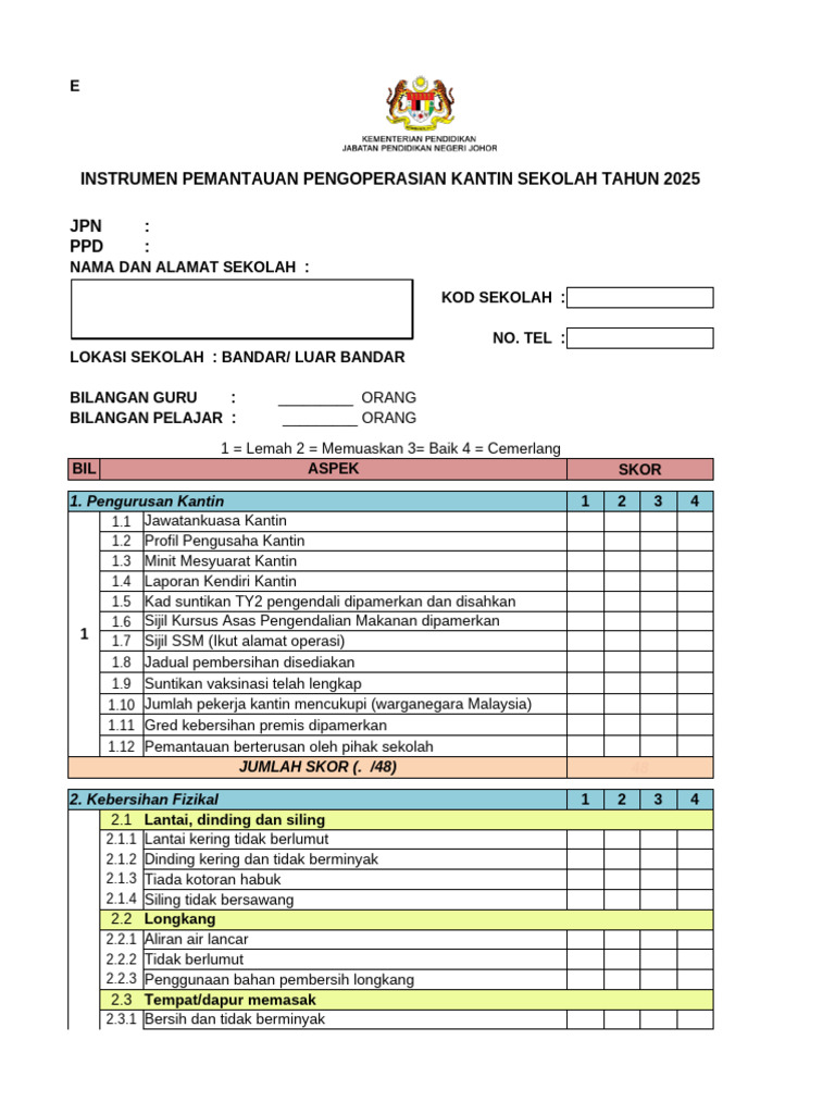 Instrumen Kendiri Kantin 2025 | PDF