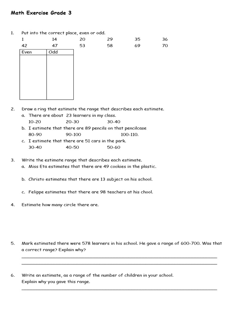G3 Math Exercise Topic 1-3 | PDF | Learning | Cognition