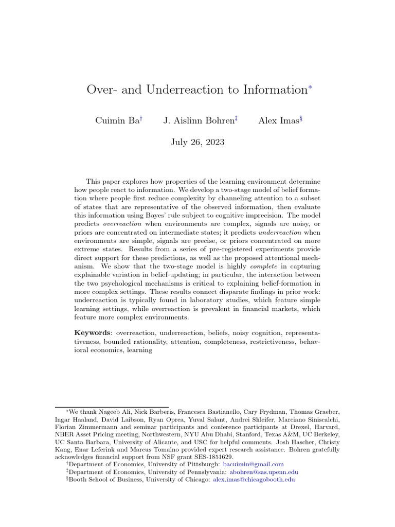 Over and Underreaction To Information | PDF | Bayesian Inference ...