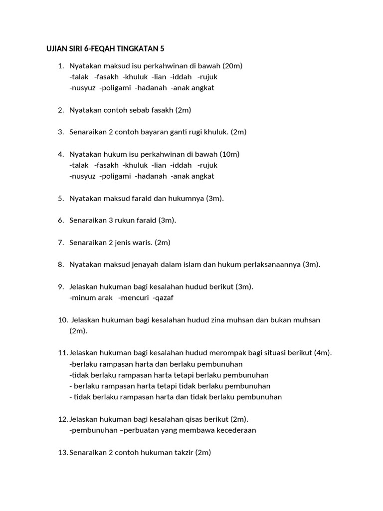 Ujian 6-Feqah Tingkatan 5 | PDF