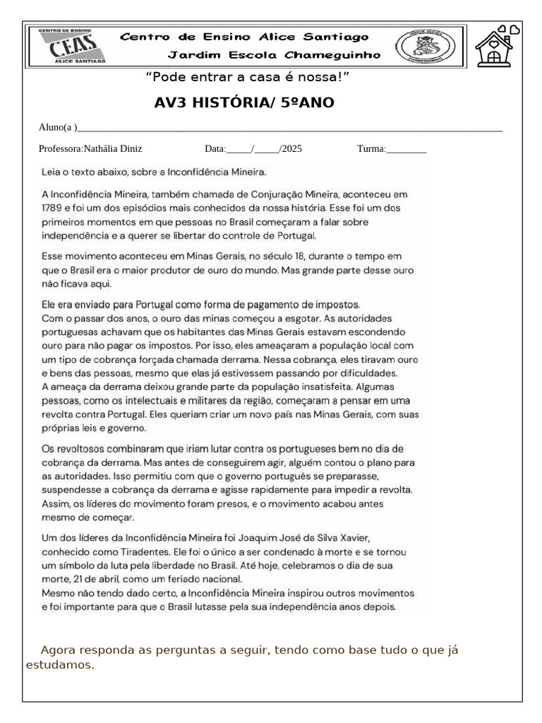 av3 HISTORIA 5 ano | PDF