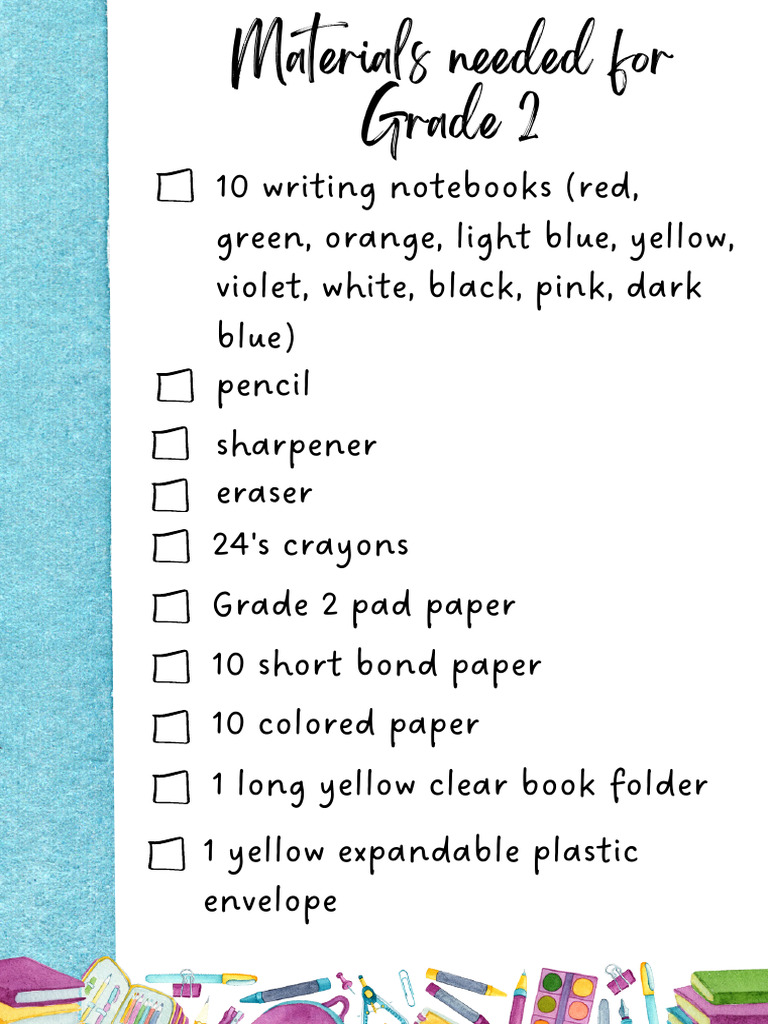 Colorful Watercolor Classroom School Supply List | PDF