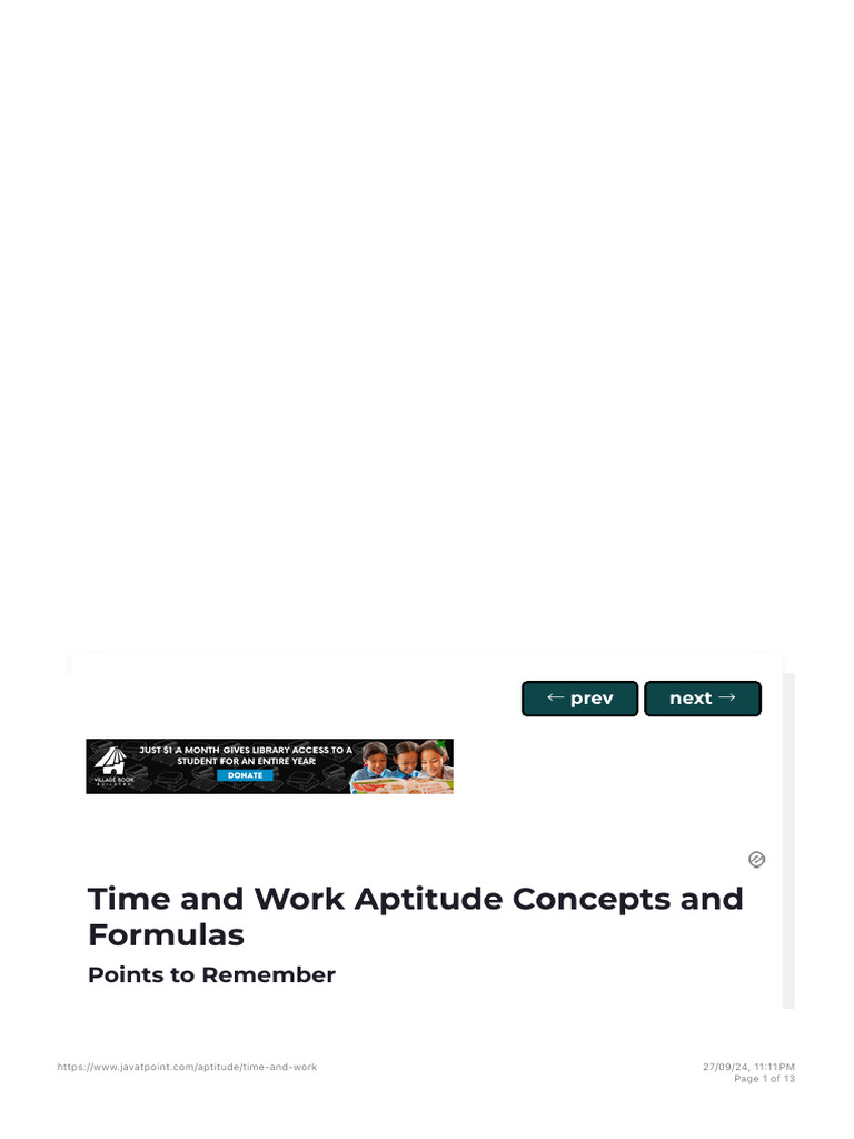 Aptitude Time and Work Concepts - Javatpoint | PDF