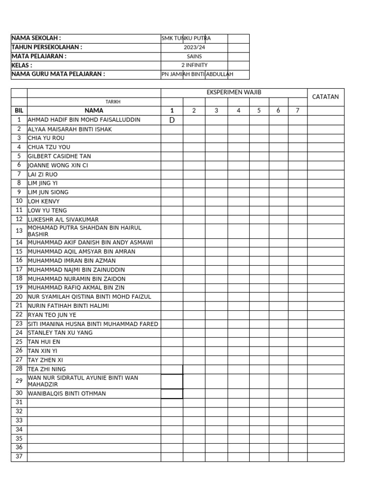 Borang Rekod Transit Ting 2 INF 2023 | PDF
