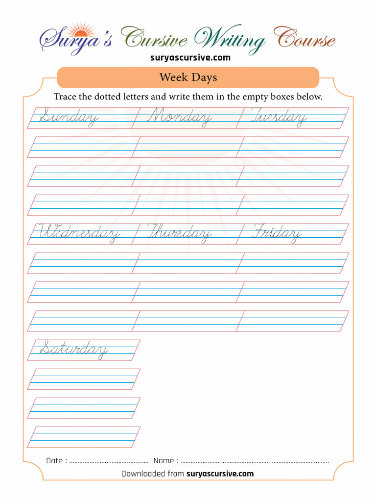 Days in Cursive V2 | PDF