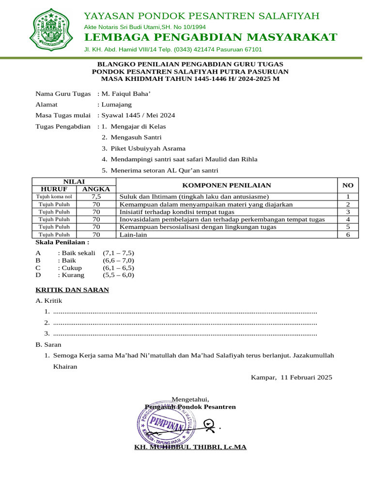 Blangko Laporan Guru Tugas 2024 | PDF