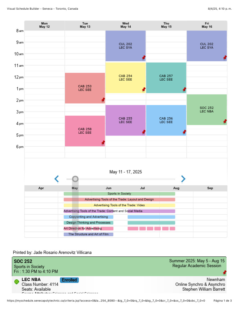 Visual Schedule Builder - Seneca - Toronto, Canada | PDF | Advertising ...