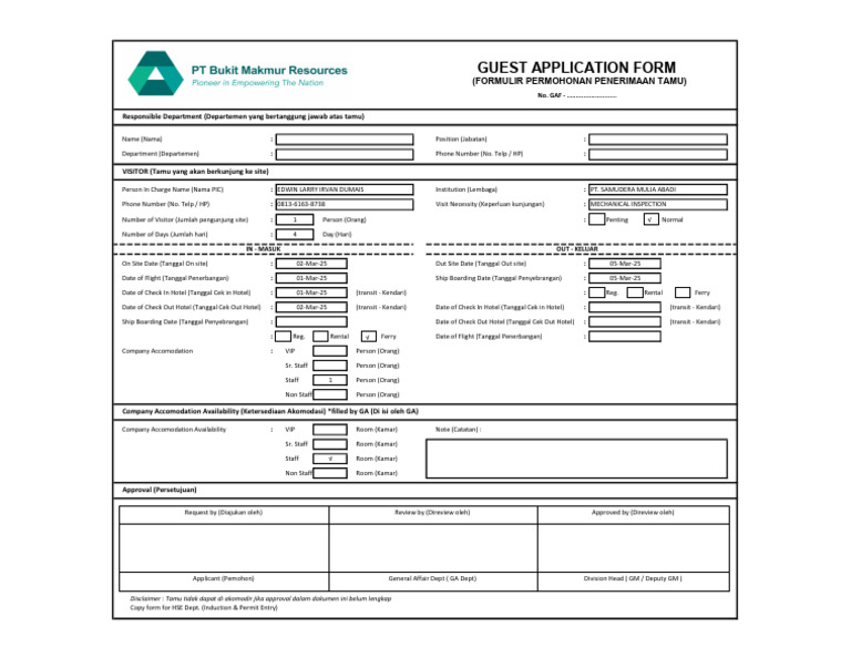 Guest Application Form for Site Visit | PDF | Hotel | Hospitality Industry