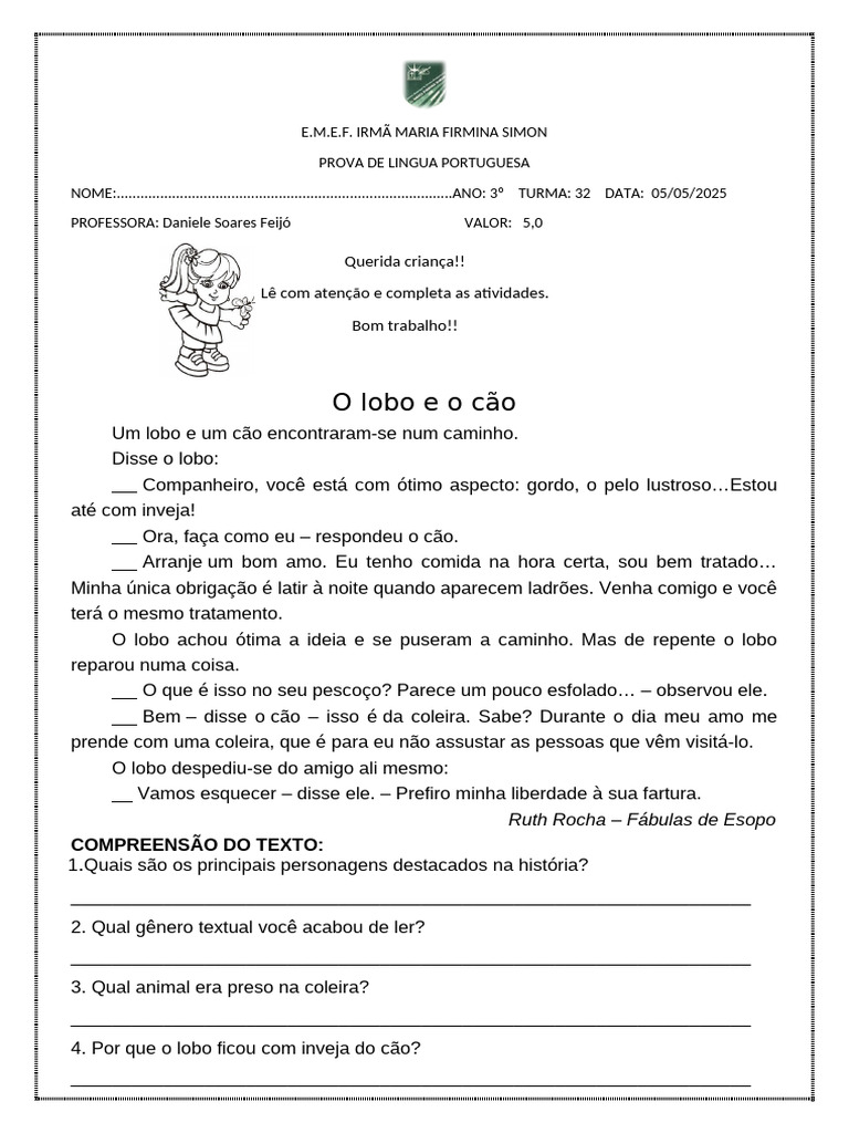 Prova de Portugues - T32 - 0505 | PDF | Cães