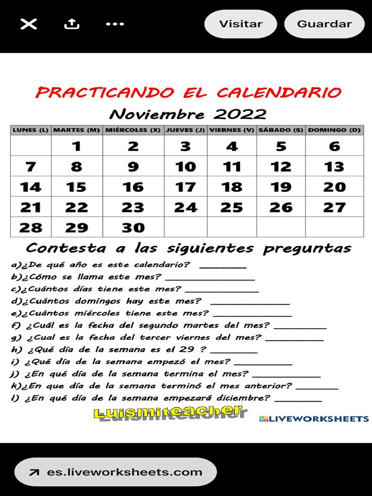 Practicando El Calendario Worksheet | PDF
