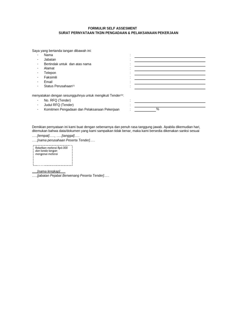 Form Contoh Perhitungan TKDN (KemenPerin) | PDF