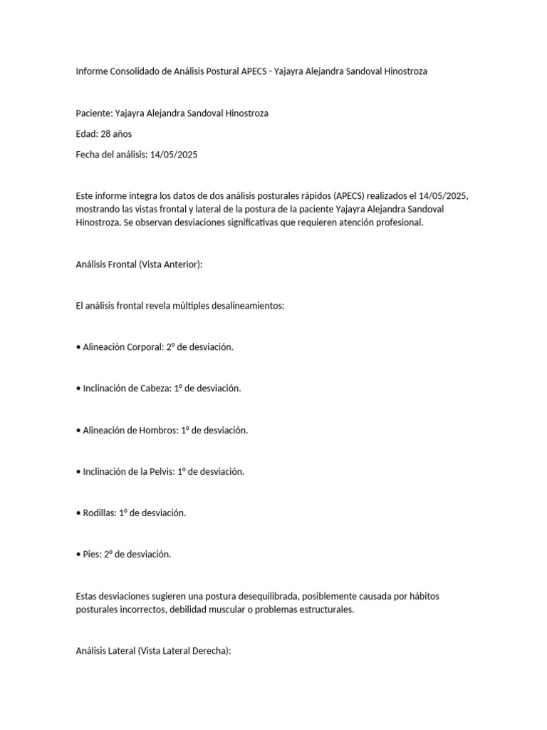 Informe Consolidado de Análisis Postural APECS | PDF | Escoliosis | Cuidado de la salud