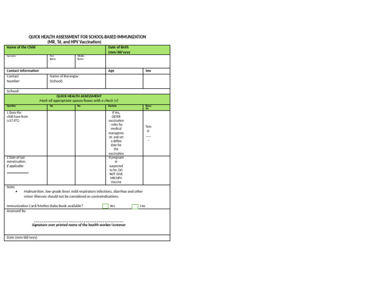 Quick Health Assessment For School | PDF | Clinical Medicine | Diseases ...