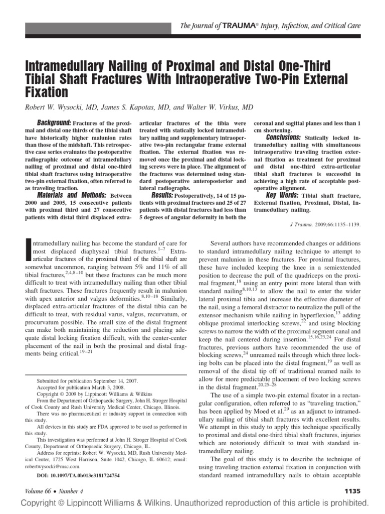 Intramedullary Nailing of Proximal and Distal One-Third Tibial Shaft ...