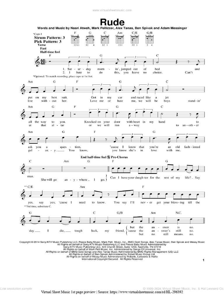 Rude sheet music (easy) for guitar solo (chords) (PDF) | PDF