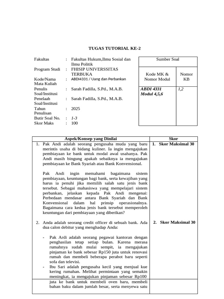 Tugas Tutorial 2 - Uang Dan Perbankan 2025 | PDF