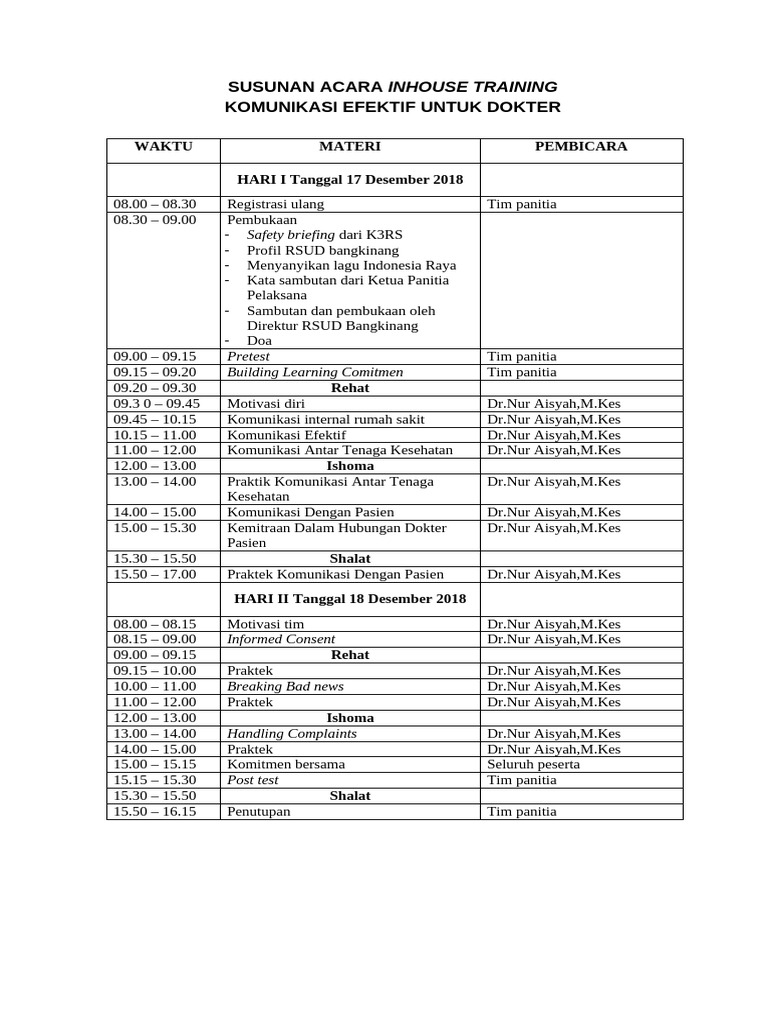Susunan Acara Mke Dokter | PDF