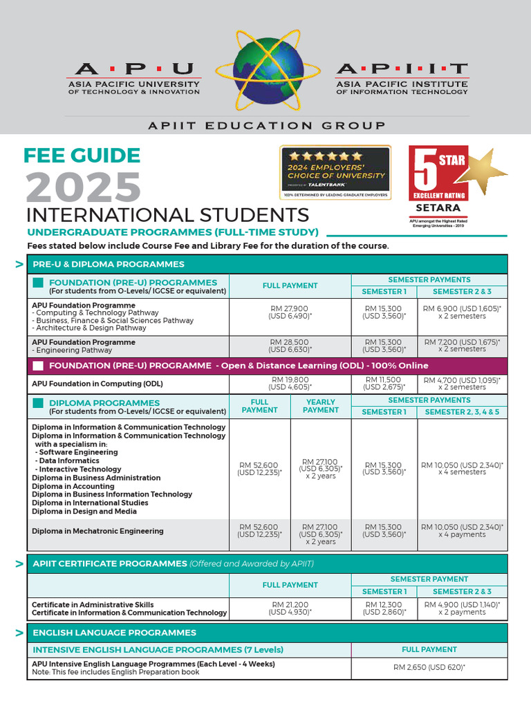 e2025-APU Fee Guide - Int UG | PDF | Travel Visa | United States Dollar