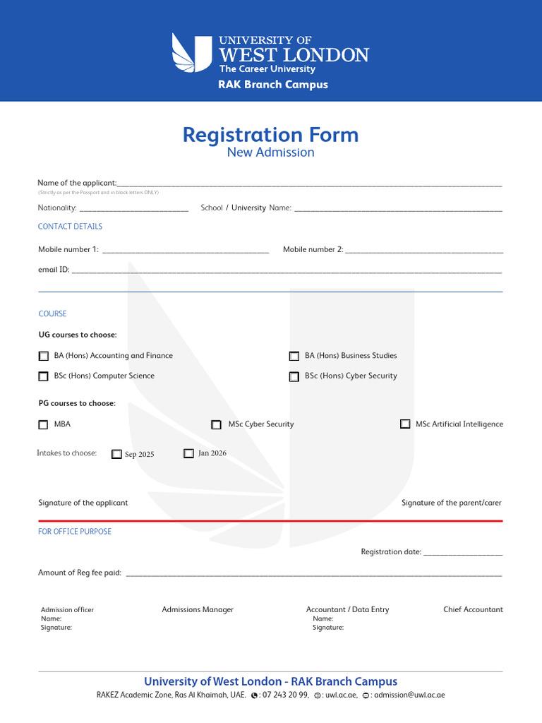 UWL RAK Registration Form - Sep 2025 | PDF
