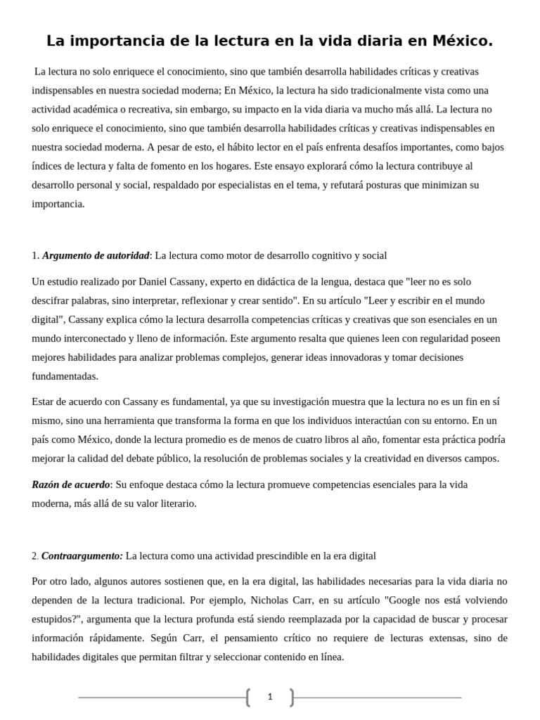 La Importancia de La Lectura en La Vida Diaria en México | PDF ...